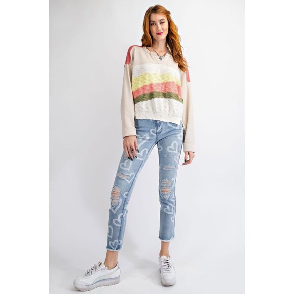 easel | Sweaters | Easel Rust Mix Color Blocked Style Terry Knit ...